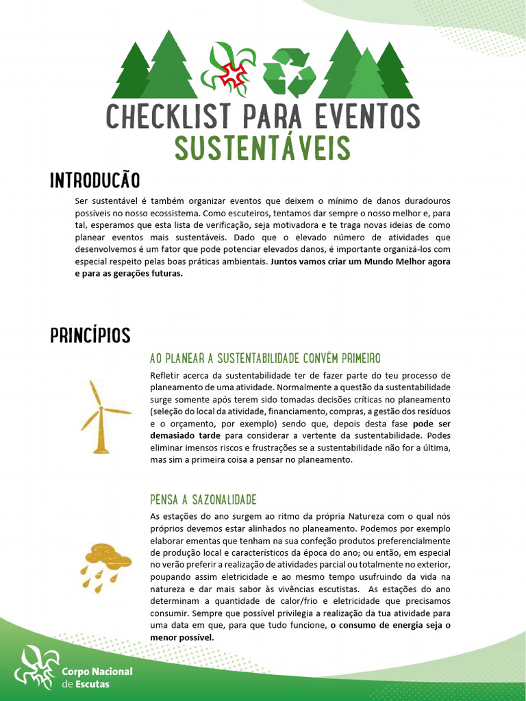 Checklist de Eventos Sustentáveis | PDF | Sustentabilidade | Planejamento
