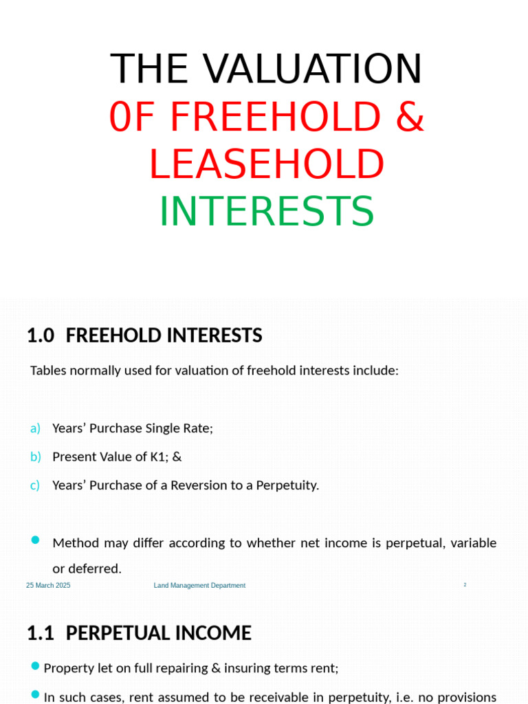 3.0 Valuation of Freehold & Leasehold | PDF | Lease | Renting
