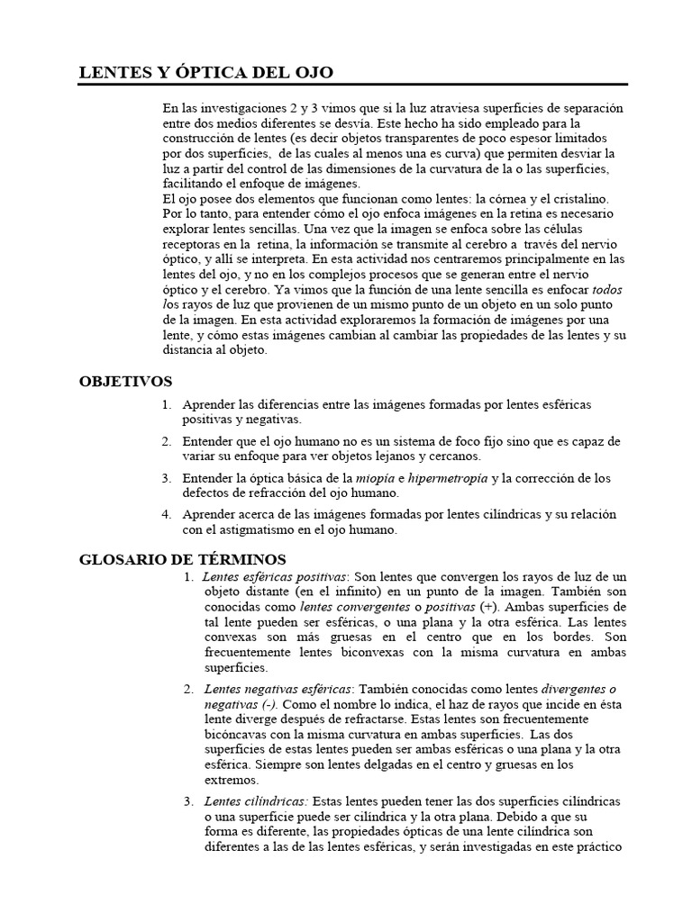 Óptica del Ojo y Lentes Esféricas | PDF | Ojo humano | Óptica