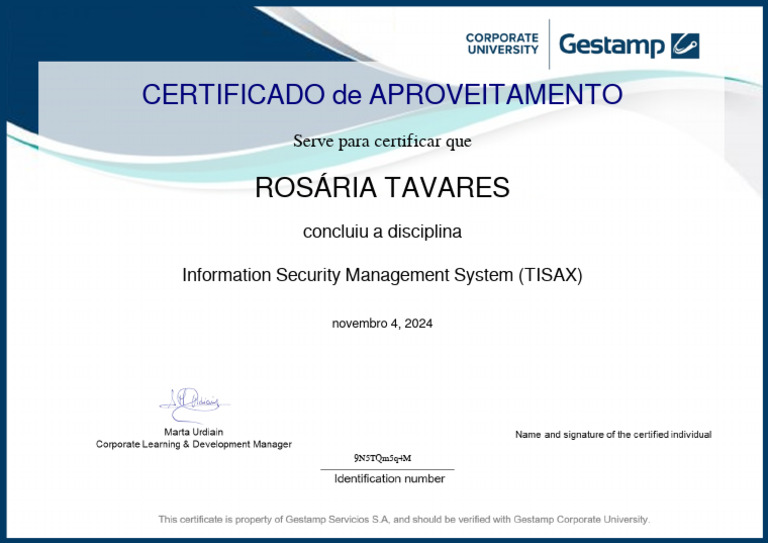 TISAX Certification Completion Certificate | PDF