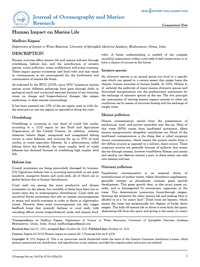 Human Impact On Marine Life | PDF | Marine Biology | Sea