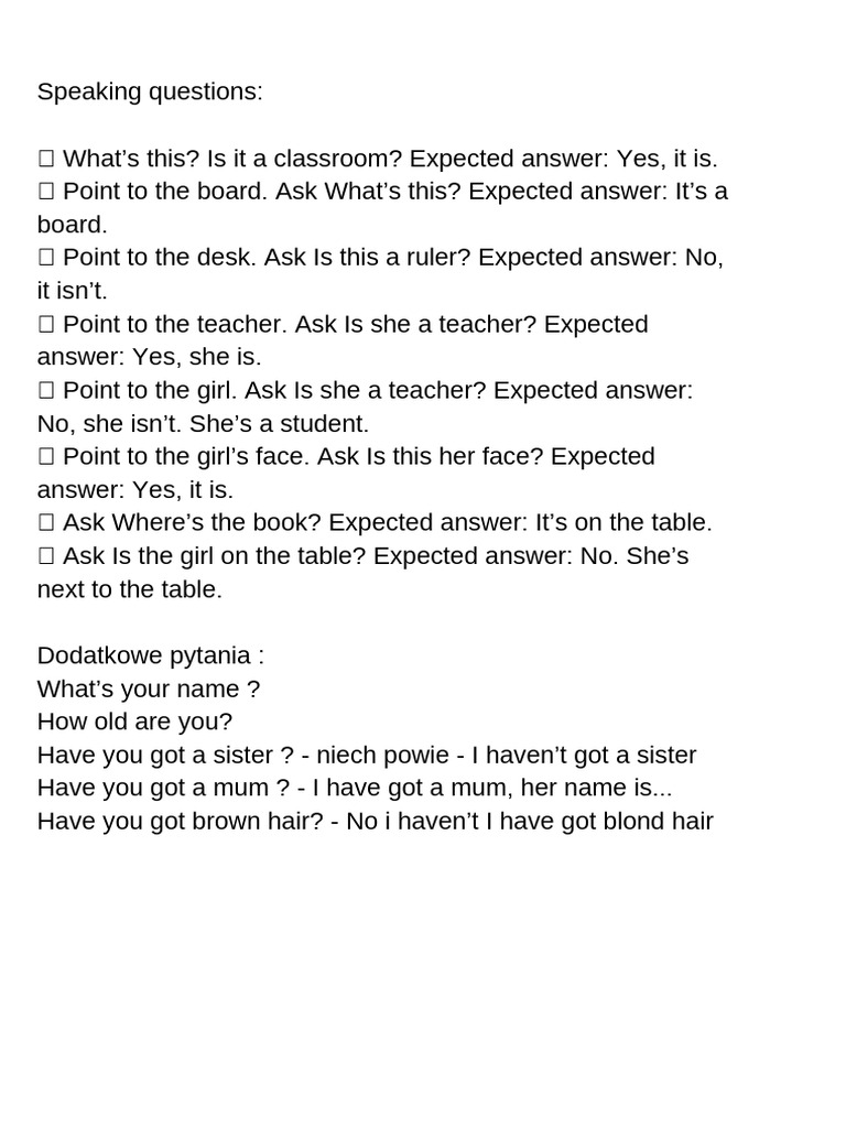 Speaking Questions What's This Is It A Classroom Expected Answer Yes ...