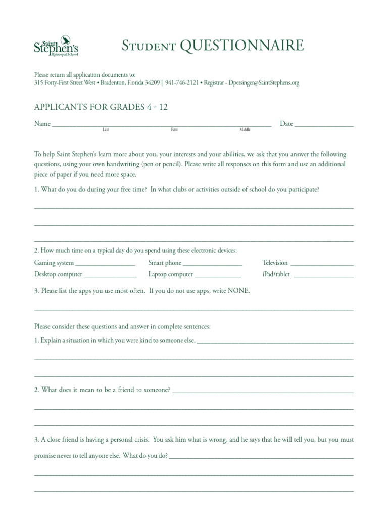 Student Questionnaire for Grades 4-12 | PDF | Tablet Computer | Mobile ...