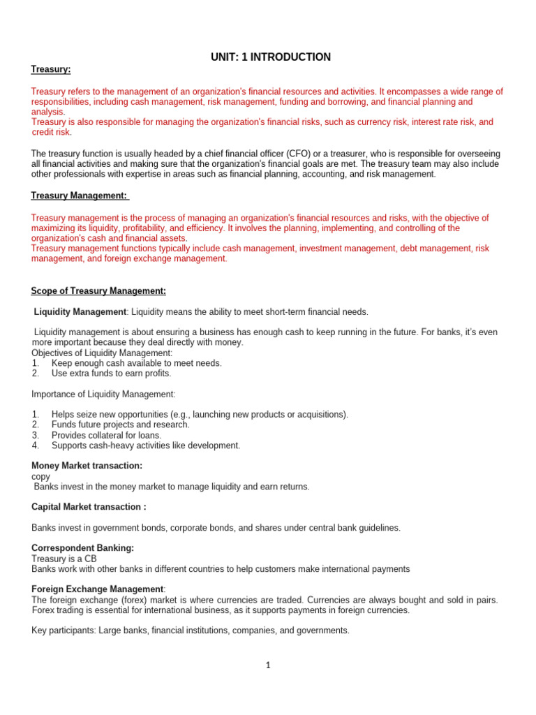 Unit: 1 Introduction: Treasury | PDF | Repurchase Agreement | Equity ...