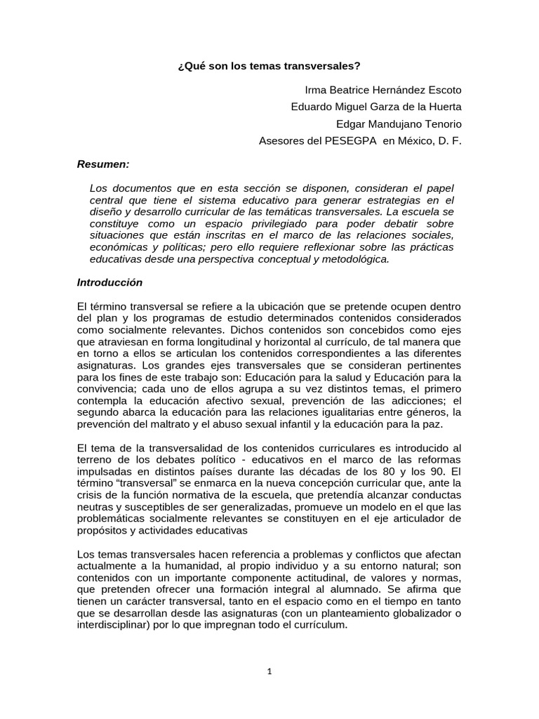 Temas Transversales en Educación | PDF | Plan de estudios | Aprendizaje