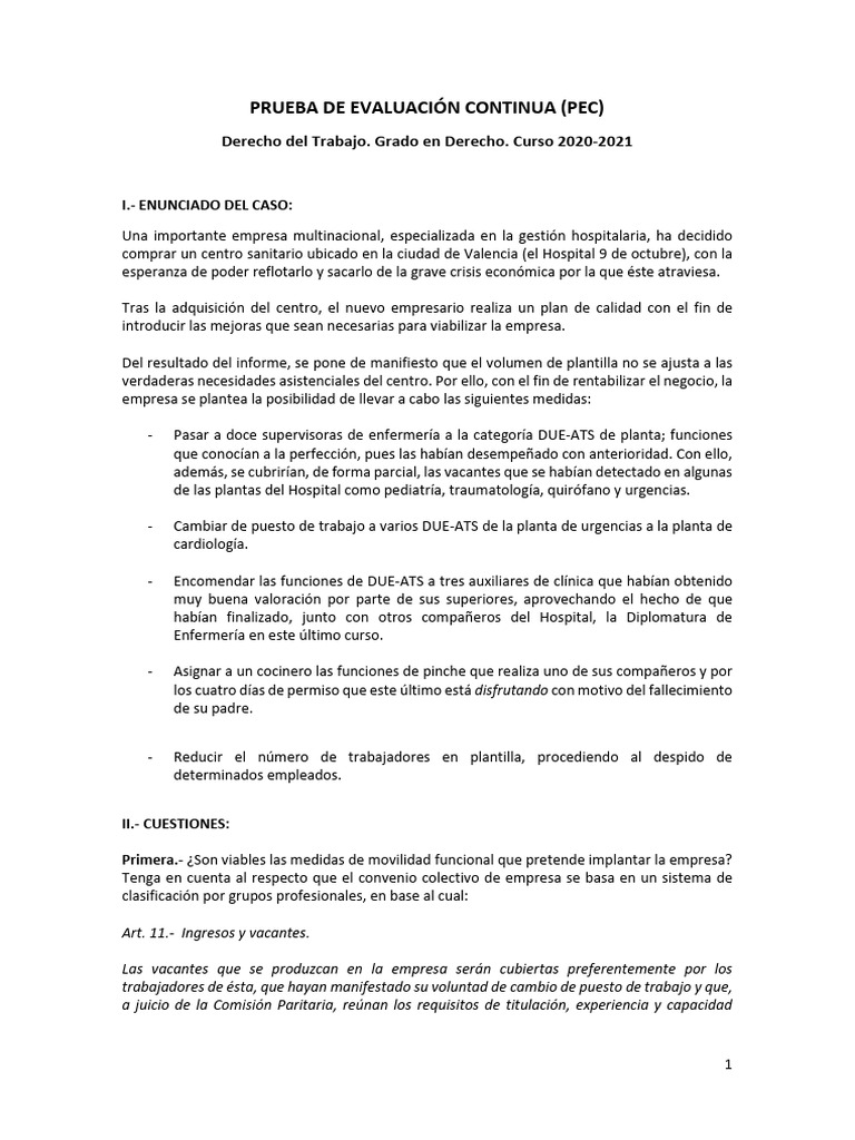 PEC 2020 2021 Con Propuesta de Solución. Grado en Derecho | PDF | Hospital | Business