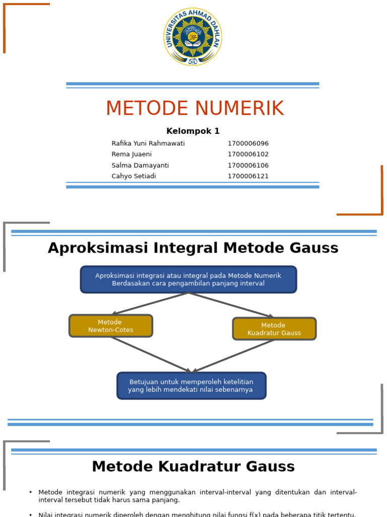 PPT Kelompok 1 Aproksimasi Integreal Metode Gauss-11 | PDF