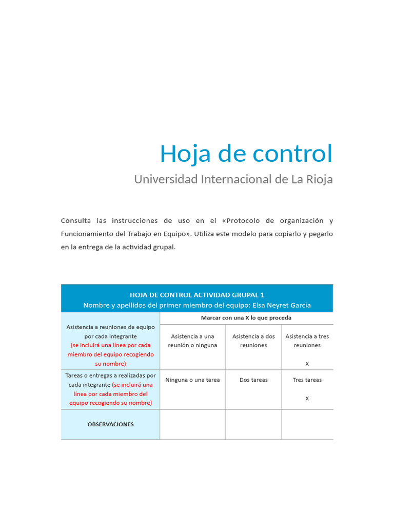 Hoja de Control Actividades Grupales 2 | PDF
