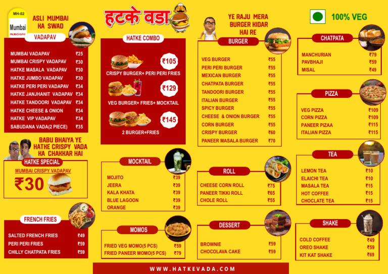Hatke Vada Menu Card (Out Side) | PDF | Fast Food | Foods