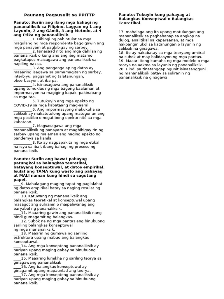 RETAKEPaunang Pagsusulit Sa PPITTP | PDF