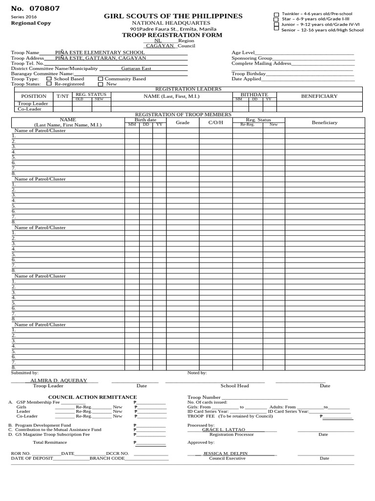 Gsp Reg. Black Form | PDF | Youth Organizations | Scouting And Guiding