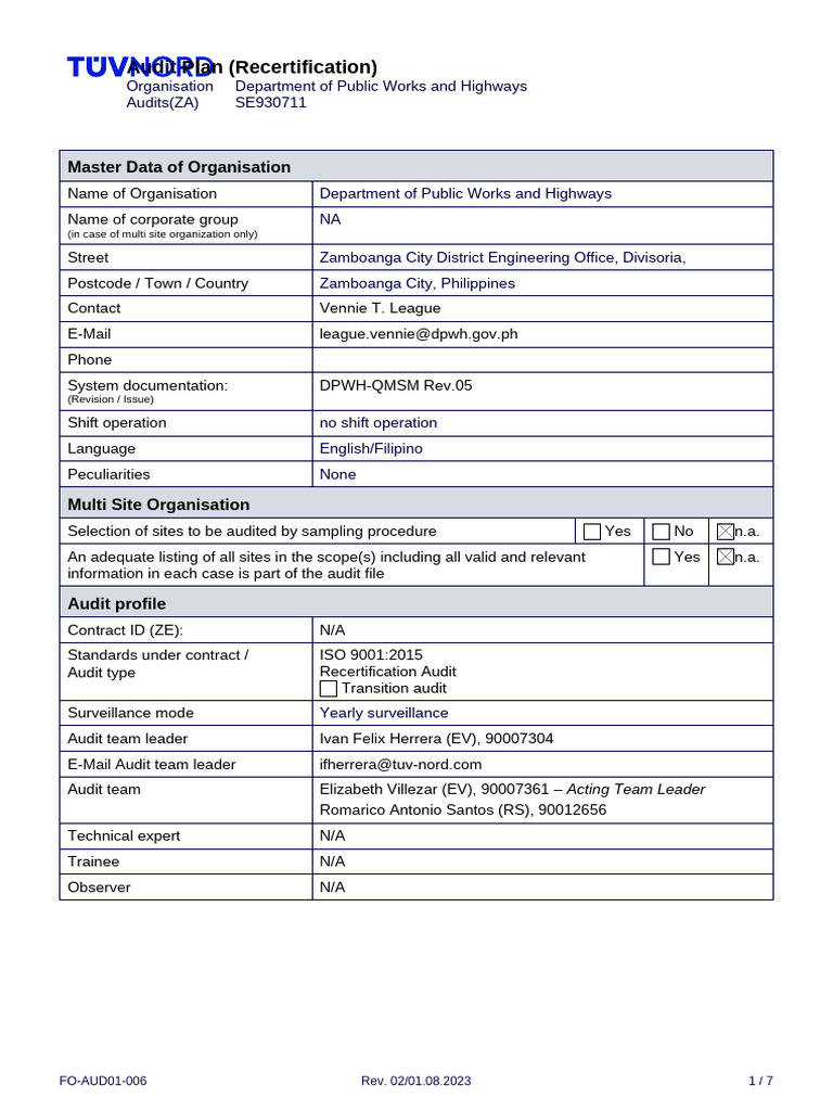 SE930711 Audit Plan Recertification DEO Zamboanga City 3 | PDF | Audit ...