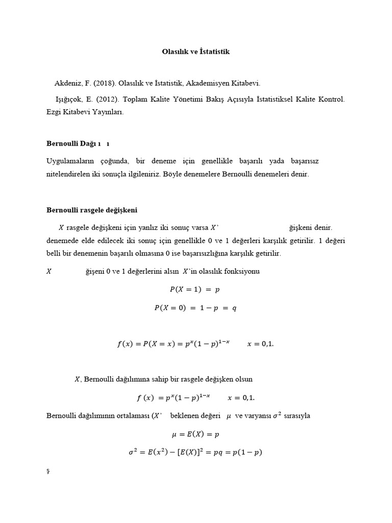 Olasilik Ve Istatistik 13 Hafta Ders Notu 1 1 | PDF