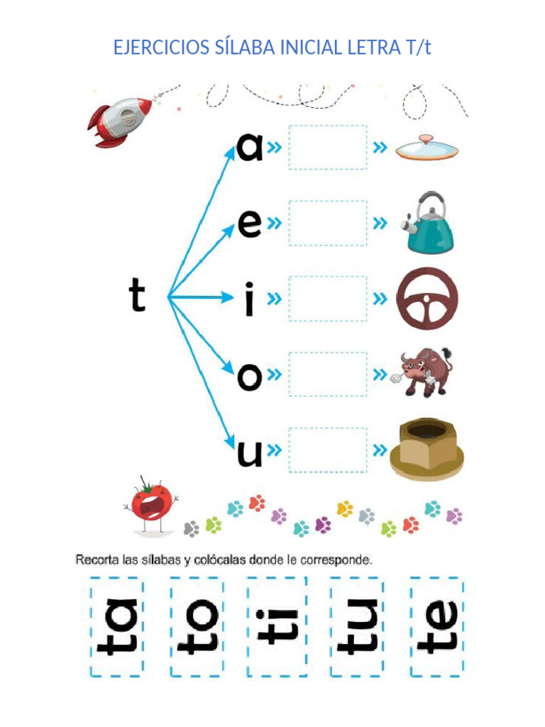 EJERCICIOS SÍLABA INICIAL LETRA T | PDF