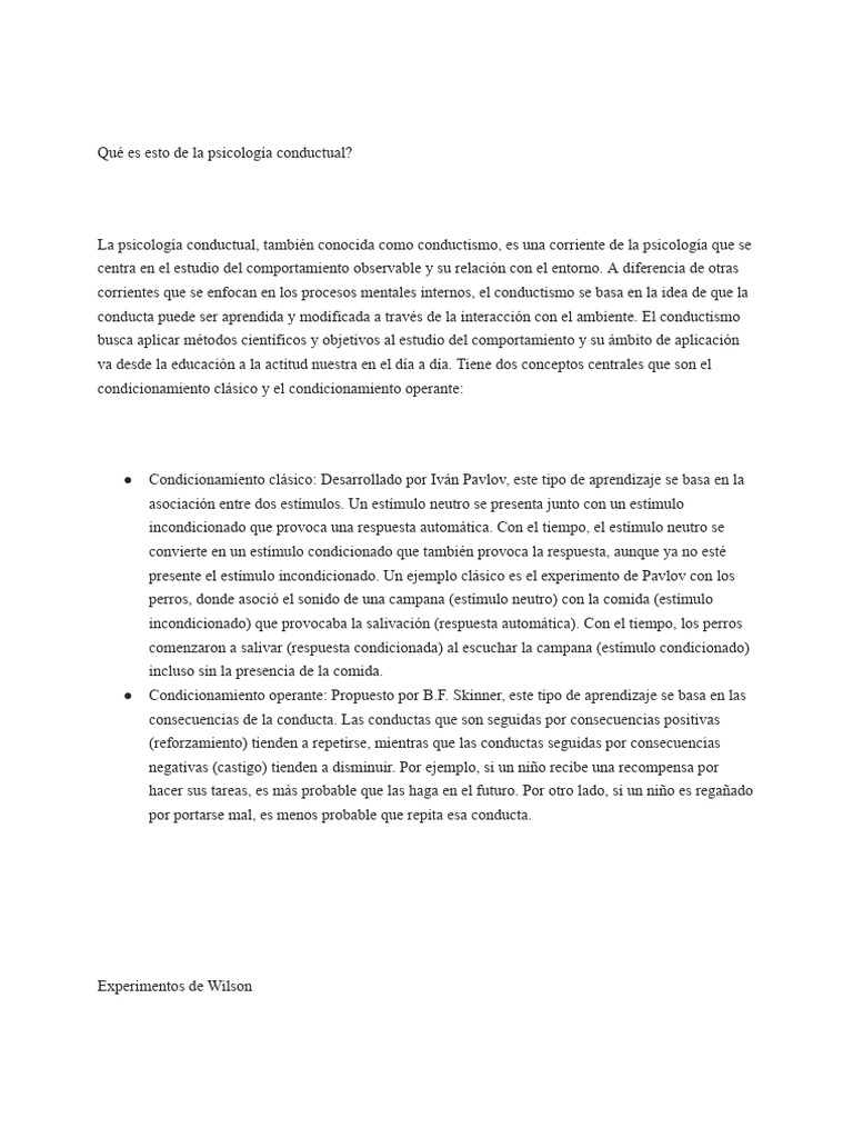 Introducción a la psicología conductual | PDF | Condicionamiento ...