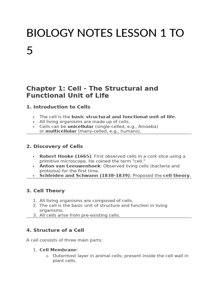 Biology Notes Lesson 1 To 5 | PDF | Meiosis | Mitosis