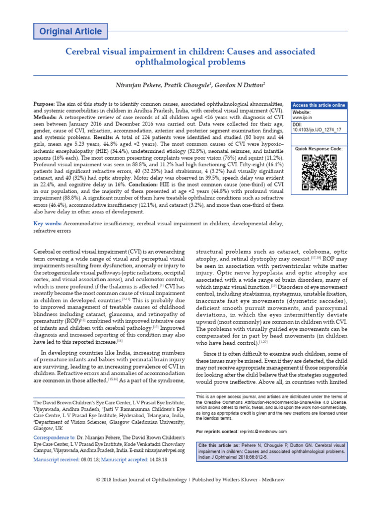 Causes of Cerebral Visual Impairment in Children | PDF | Senses | Vision