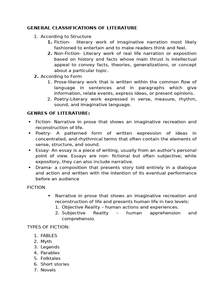 Genres and General Classification of Literature SUMMARY | PDF | Poetry ...