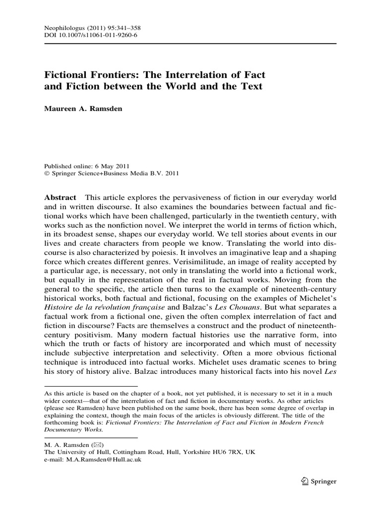 Fictional Frontiers The Interrelation of | PDF | Narrative | Experience