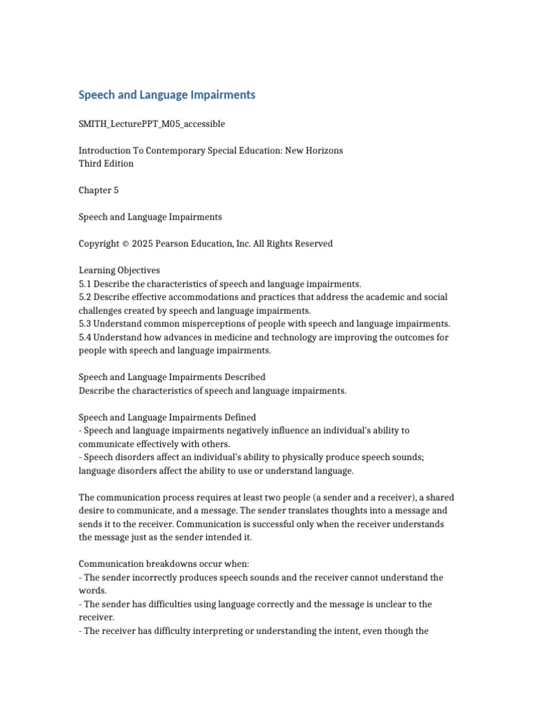 Speech and Language Impairments Full | PDF | Speech | Cognition