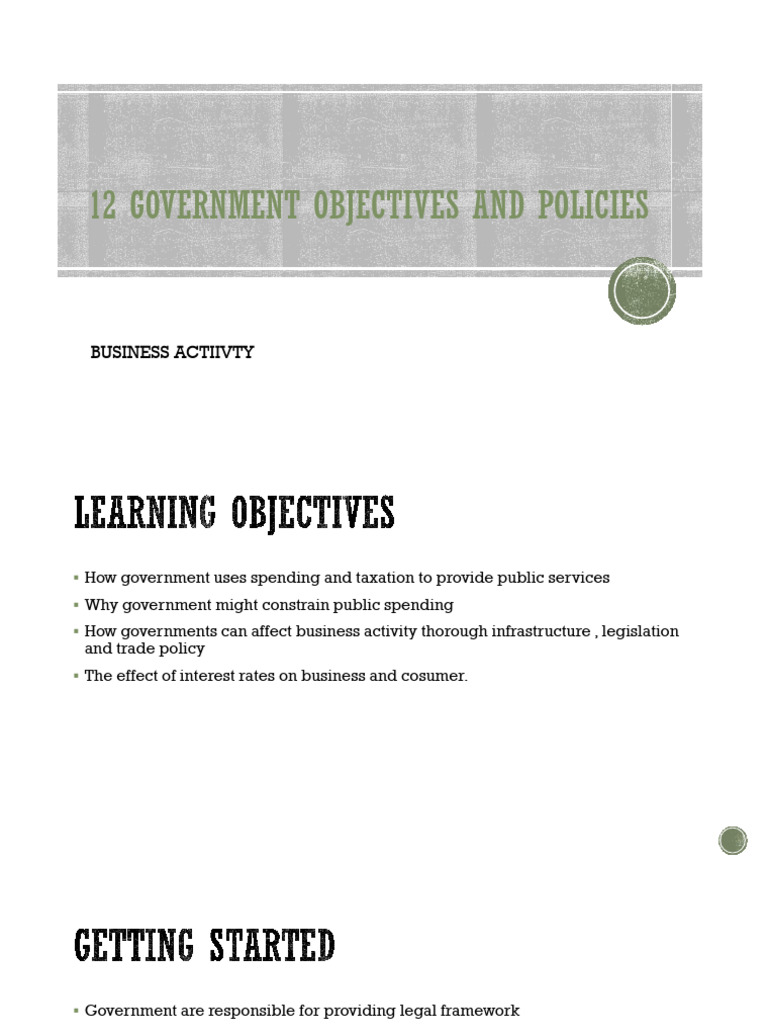 Government Objectives and Policies | PDF | Taxes | Interest