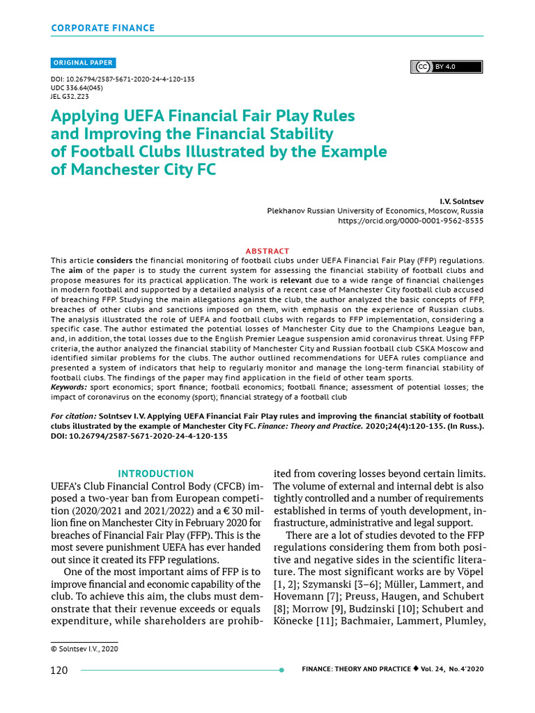 UEFA FFP Rules and Manchester City FC | PDF | Debt | Premier League