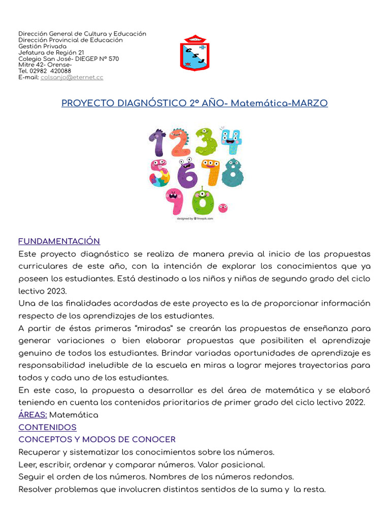 Período diagnostico 2do Matemática | PDF | Calendario