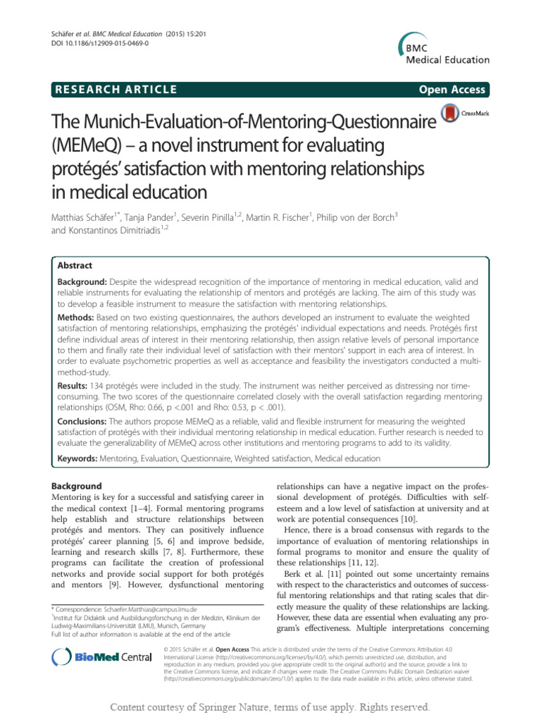 The - Munich Evaluation of Mentoring Questionnaire - M | PDF ...