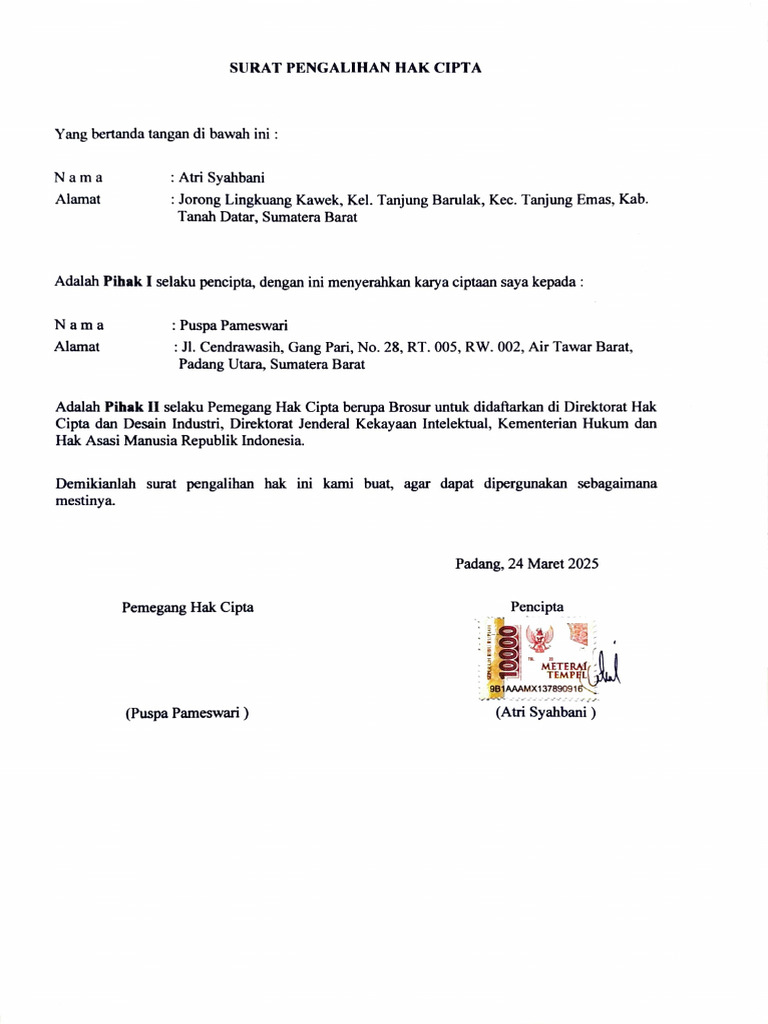 Surat Pengalihan Hak Cipta 2025 | PDF