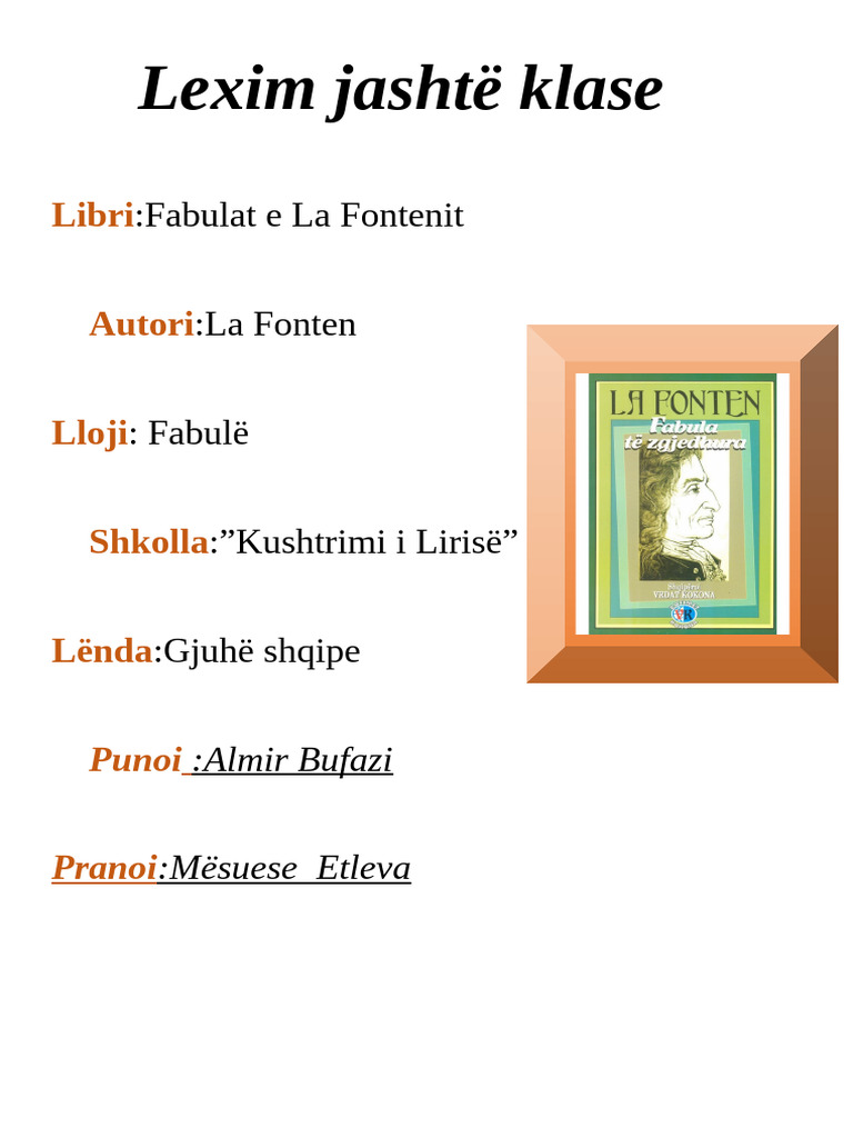 Lexim Jashtë Klase La Fonten | PDF