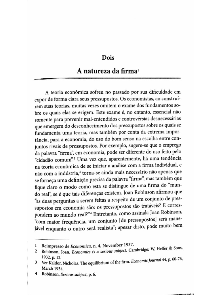 Coase, Ronald. A Natureza Da Firma. in A Firma, o Mercado e o Direito ...
