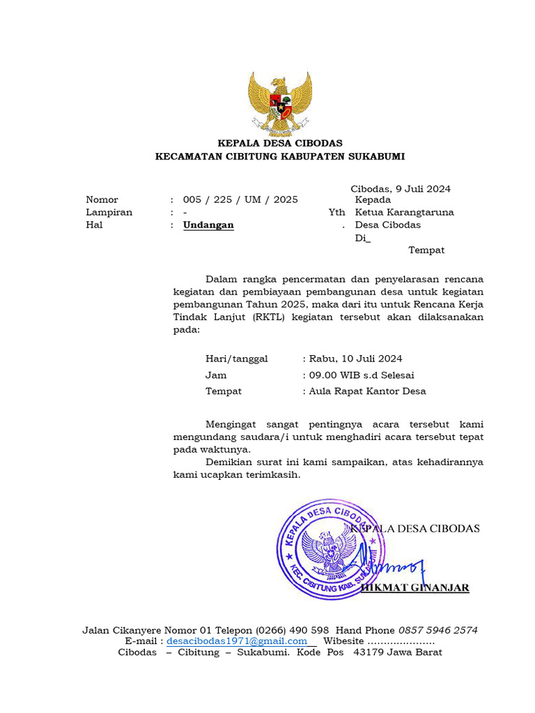 Surat Undangan Kartun - Pencermatan RKP Desa 2025 | PDF