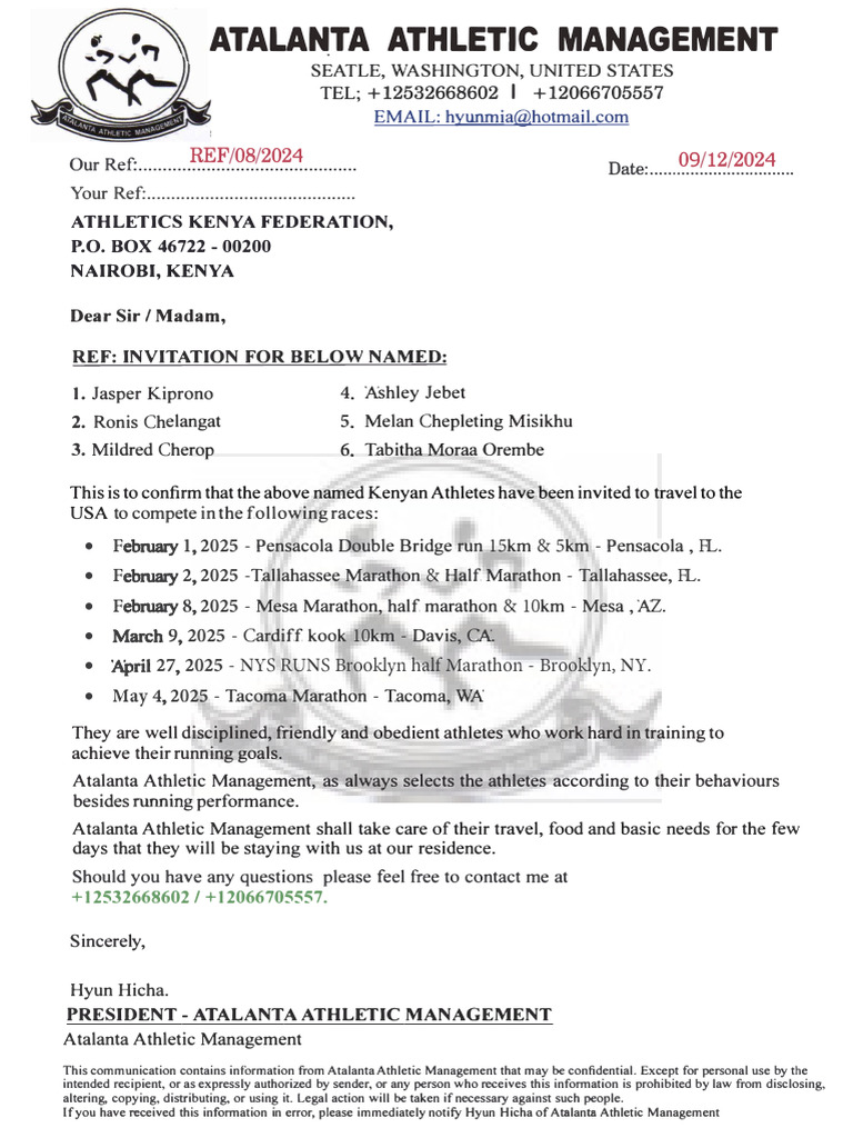 Athletics Invitation Letter | PDF