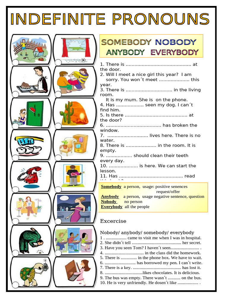 Grammar Exercises: Somebody, Anybody, Nobody | PDF