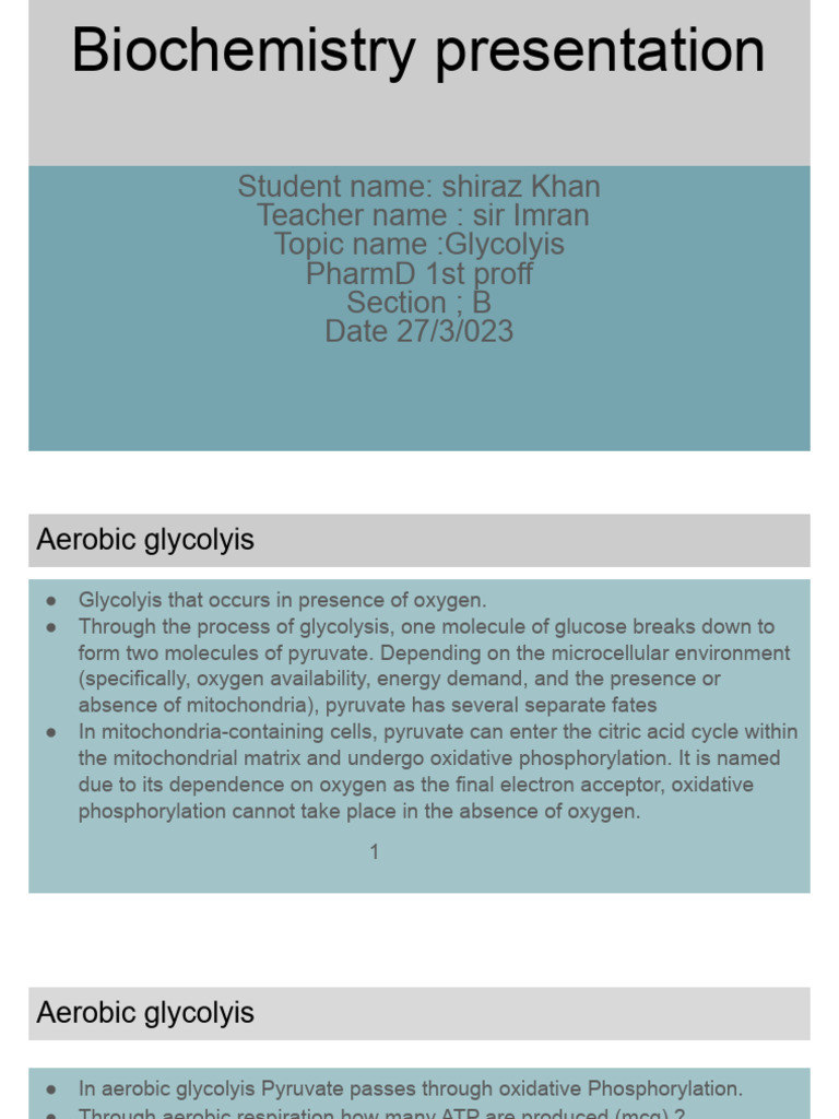 Biochemistry Presentation | PDF | Glycolysis | Cellular Respiration