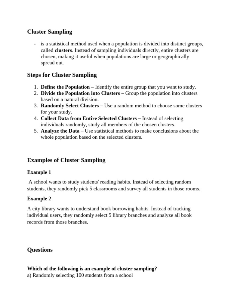 Cluster Sampling in Statistics | PDF