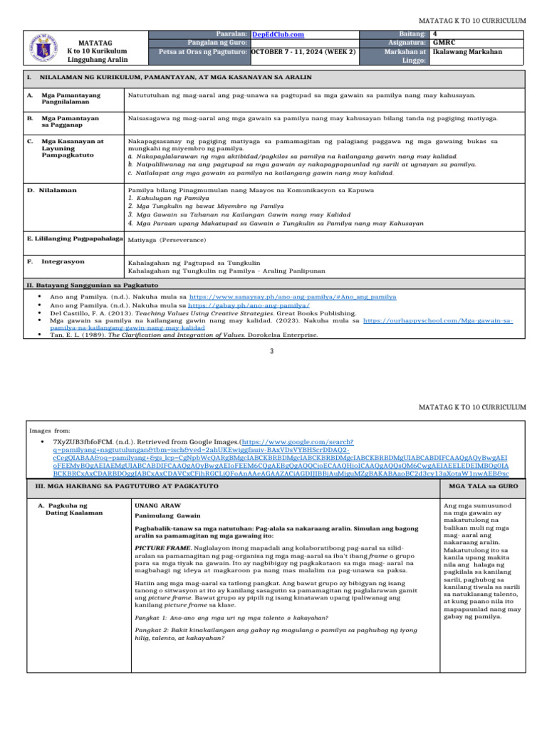 DLL MATATAG _GMRC 4 Q2W2 | PDF