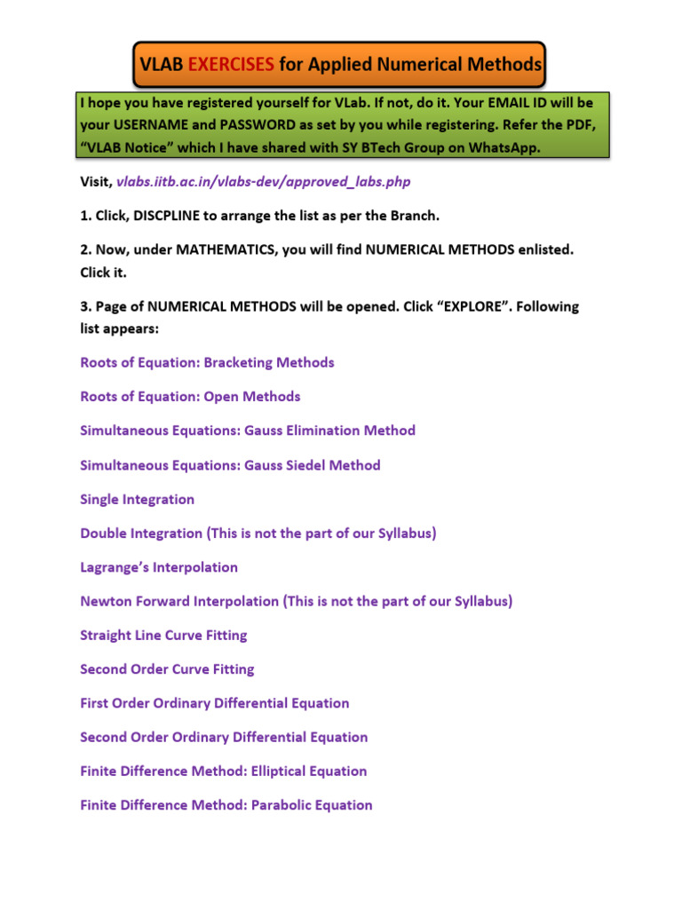 VLAB EXERCISES For Applied Numerical Methods | PDF