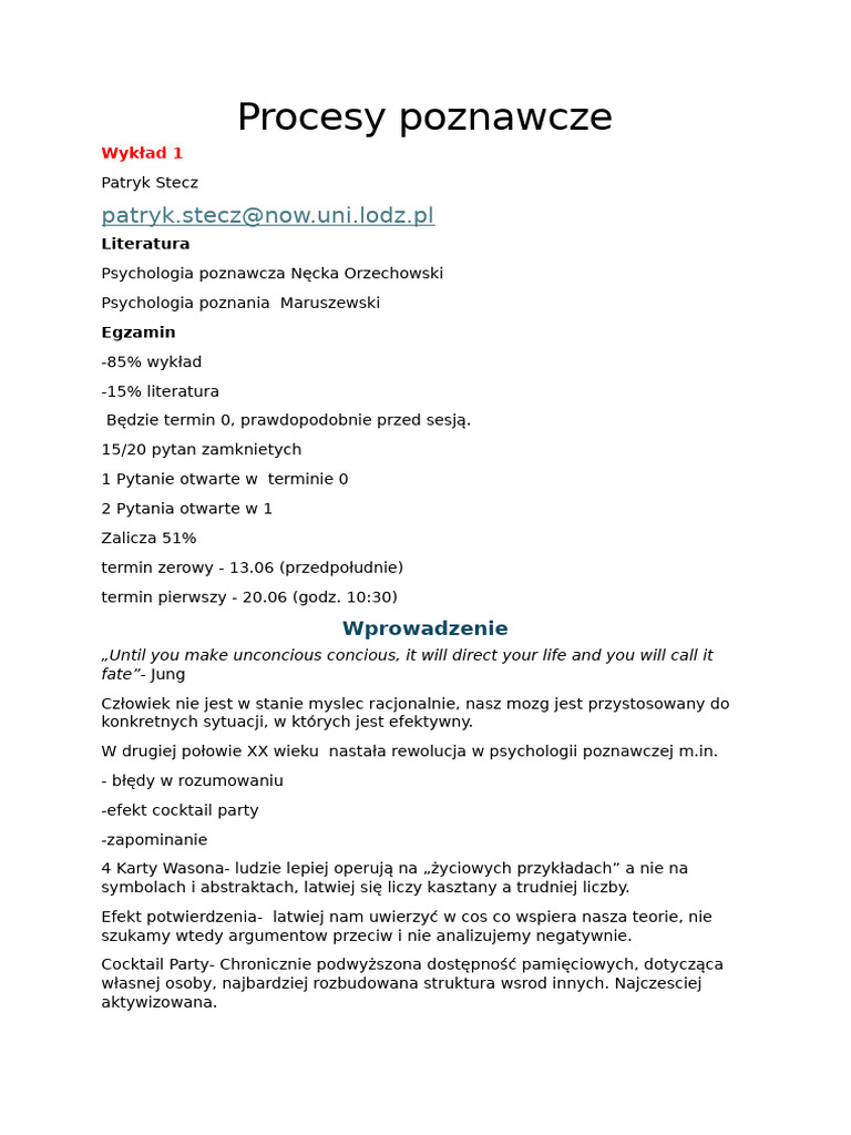 Procesy poznawcze | PDF