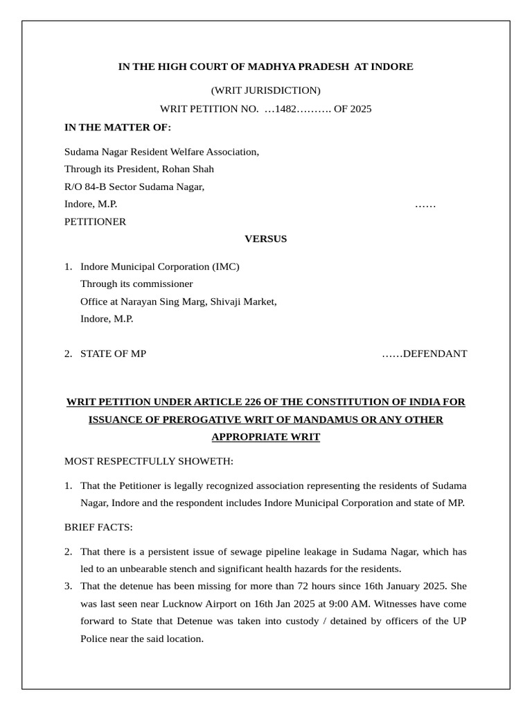Writ Petition (Mandamus) | PDF | Writ | Government