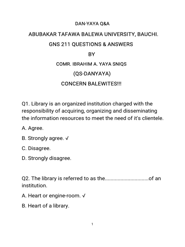 GNS 211 Library Q&A Guide | PDF | Electron | Physical Chemistry