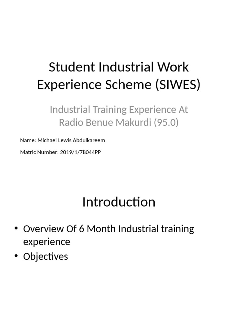 Student Industrial Work Experience Scheme (SIWES) 1 | PDF