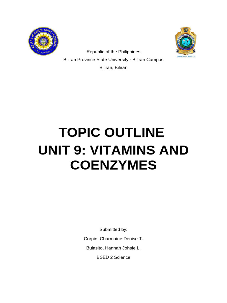 Final Outline Biochem Vitamin and Coenzymes | PDF | Vitamin D | Vitamin
