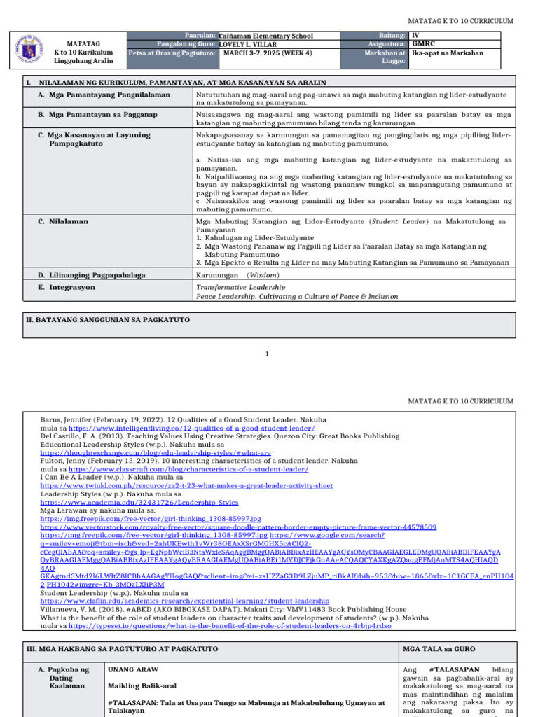 DLL MATATAG _GMRC 4 Q4 W4 | PDF