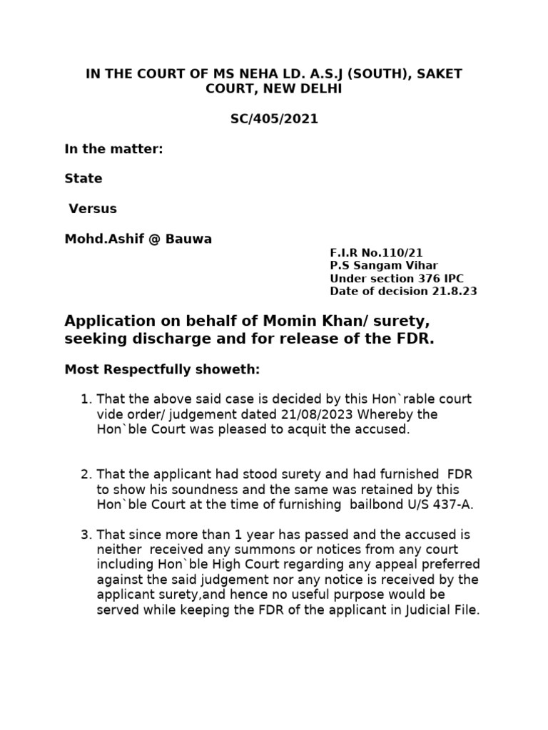 In The Court of Ms Neha Ld. A.S.J (South), Saket Court, New Delhi SC ...