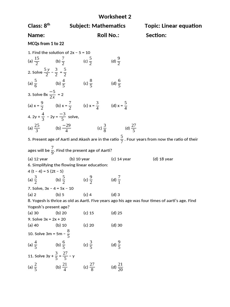 Worksheet 2 (Linear Equation) | PDF | Equations | Mathematical Concepts