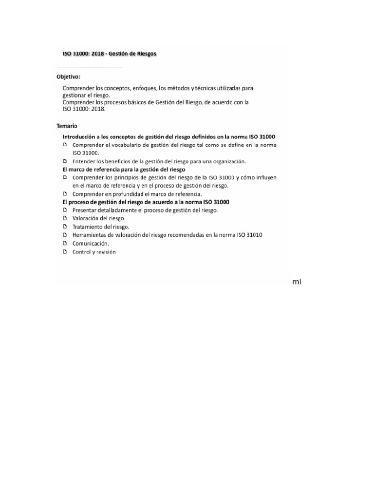 Temario Curso Iso 31001-2018 Riesgos | PDF