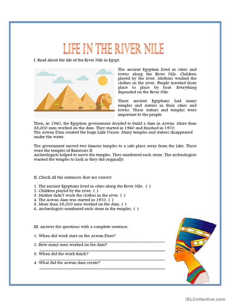 Ancient Egypt and the Aswan Dam Worksheets | PDF | Water | Earth Sciences