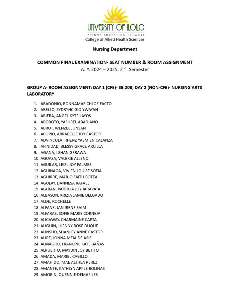 l3 Final Examination Room Assignment and Seat Number | PDF