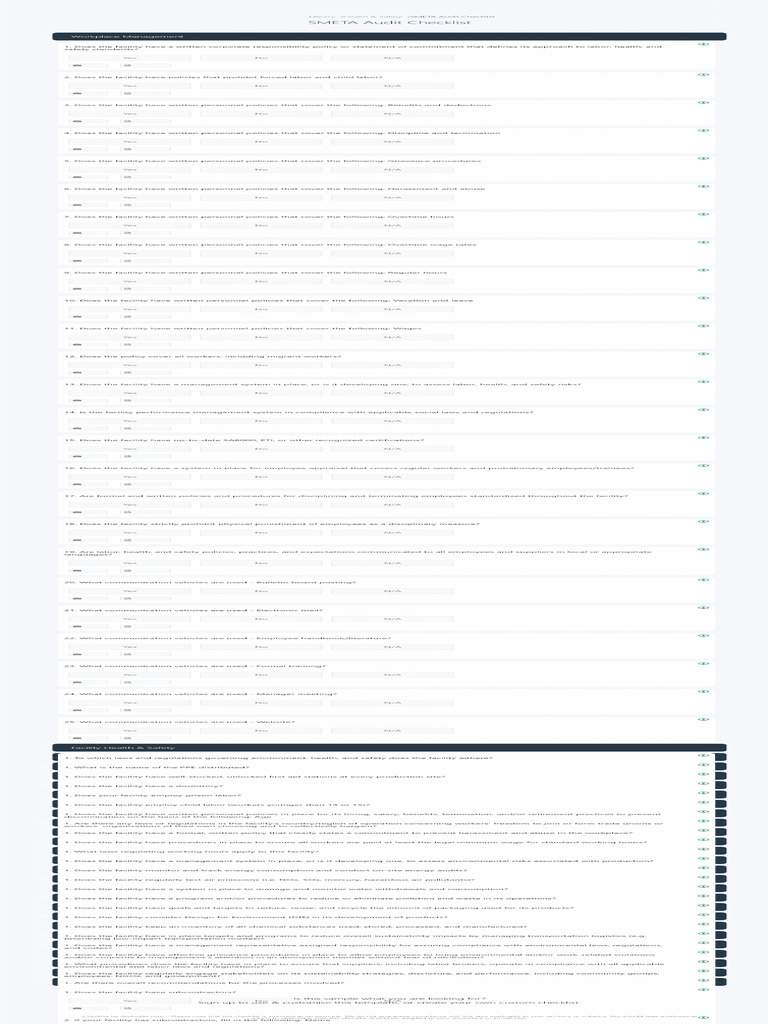 GoAudits - SMETA Audit Checklist (Sample) | PDF